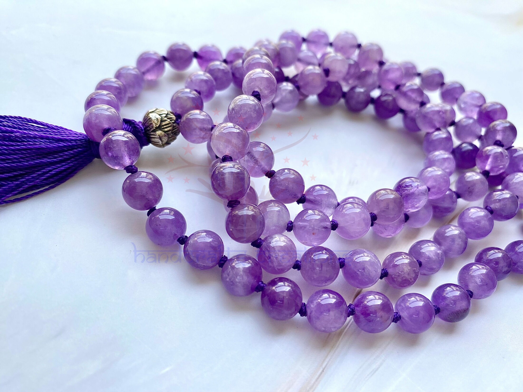 Amethyst Stones Mala Beads 108 Mala Necklace Knotted Mala - Etsy