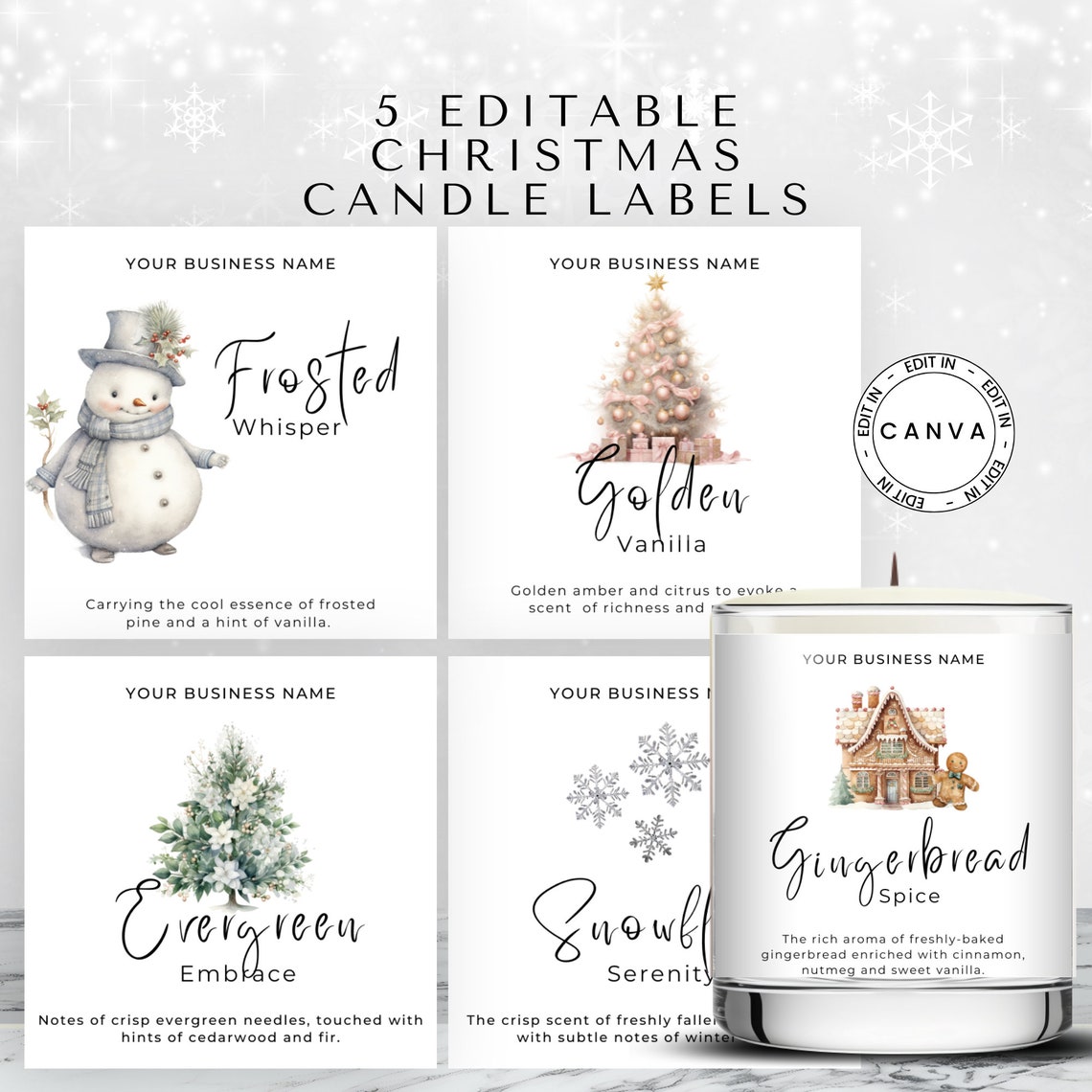 Christmas Candle Label Template Canva, Holiday Editable Candle Label ...