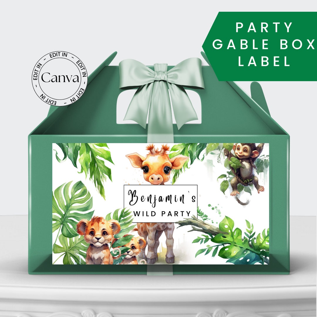 Jungle Party Gable Box Label Printable, EDITABLE Wild Animal Party ...