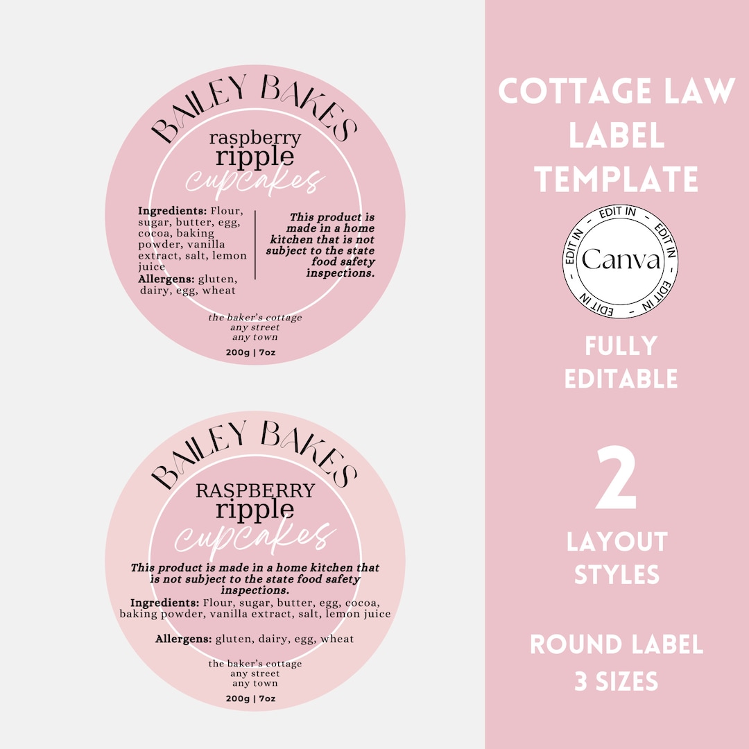 Cottage Law Food Label Template, Editable Round Label, Customizable ...