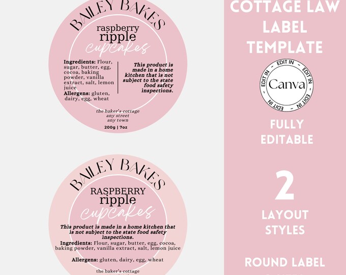 Cottage Law Food Label Template, Editable Round Label, Customizable ...