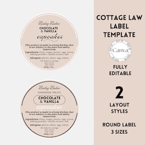 Cottage Law Food Label Template, Editable Round Label, Customizable ...