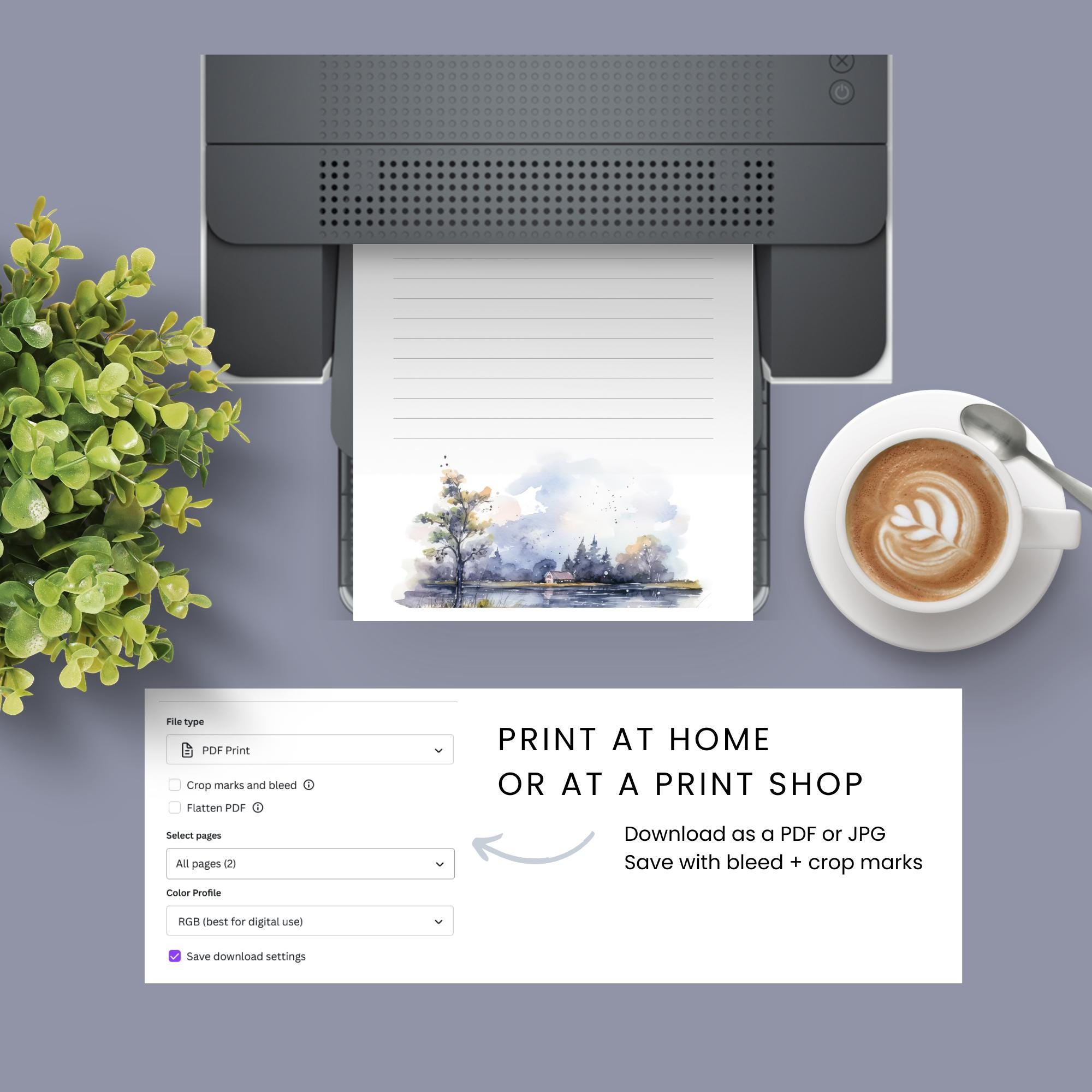 Printable Writing Paper, Digital Notepaper, Tranquil Landscape, Journal ...