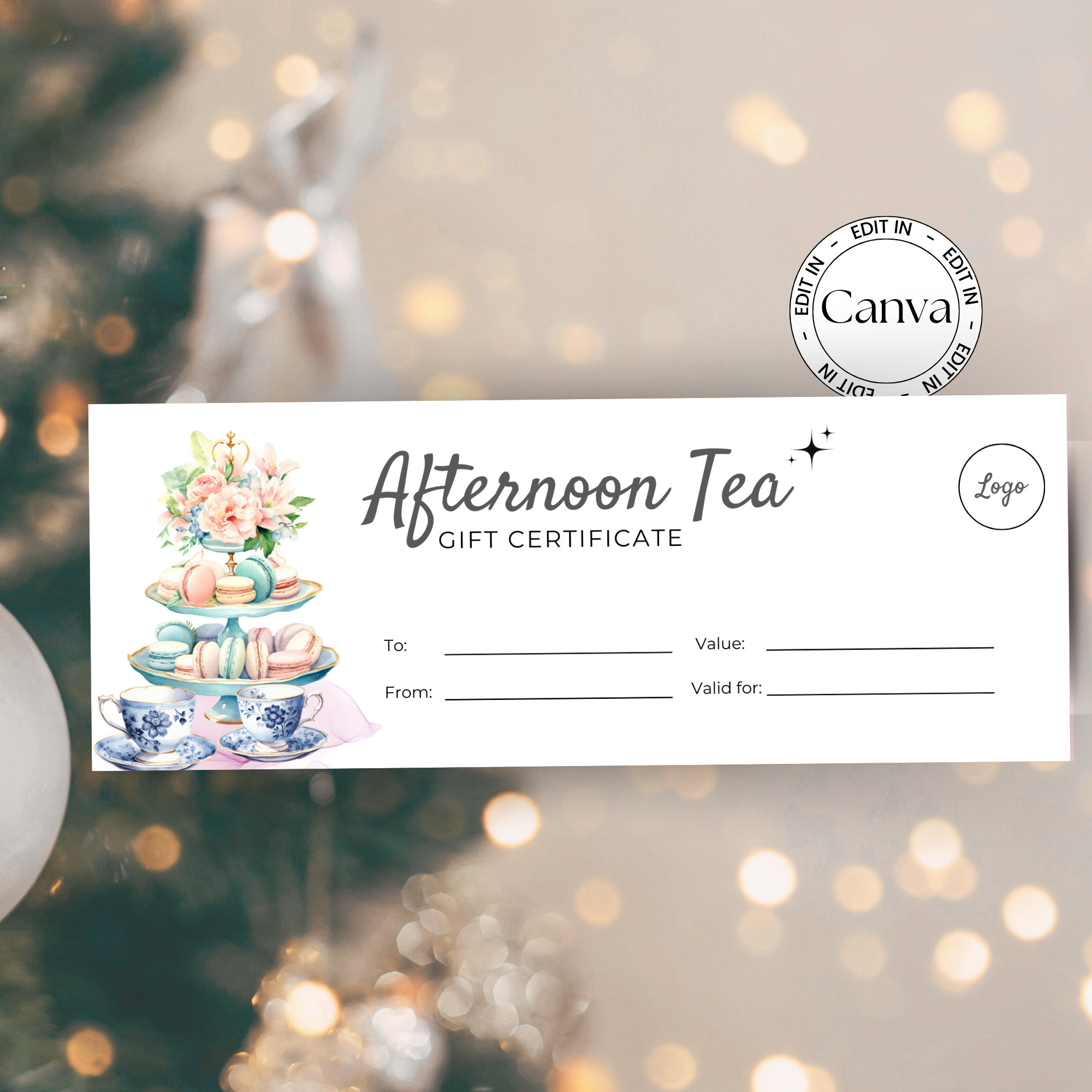 Printable Afternoon Tea Gift Voucher, Editable Gift for Her ...