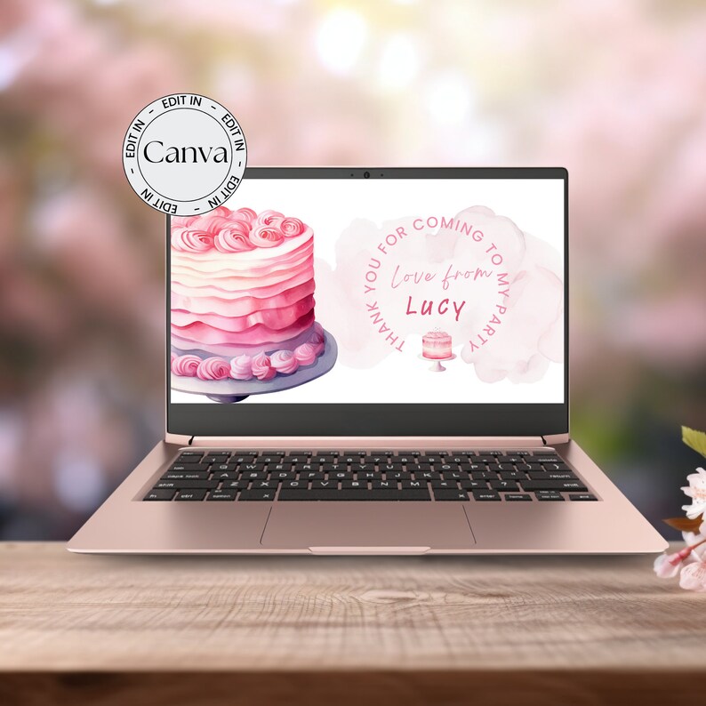 Pink Cake Party Gable Box Label Printable, EDITABLE Birthday Cake Party ...