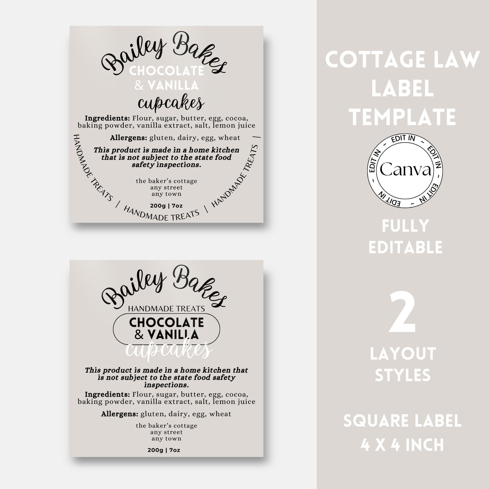 Cottage Law Food Label Template, Editable Round Label for Home Baked ...