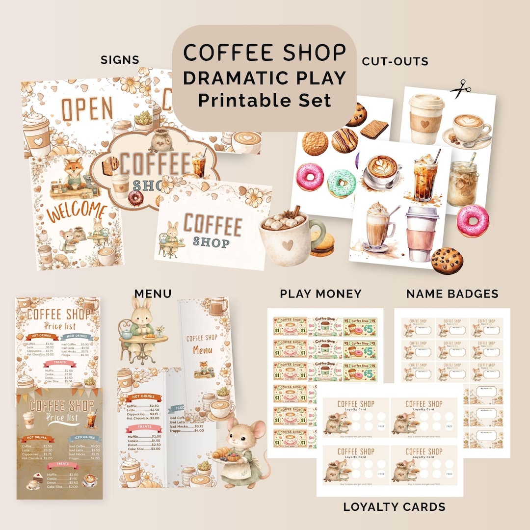 Coffee Shop Printable Dramatic Play for Kids, Schools and Groups ...