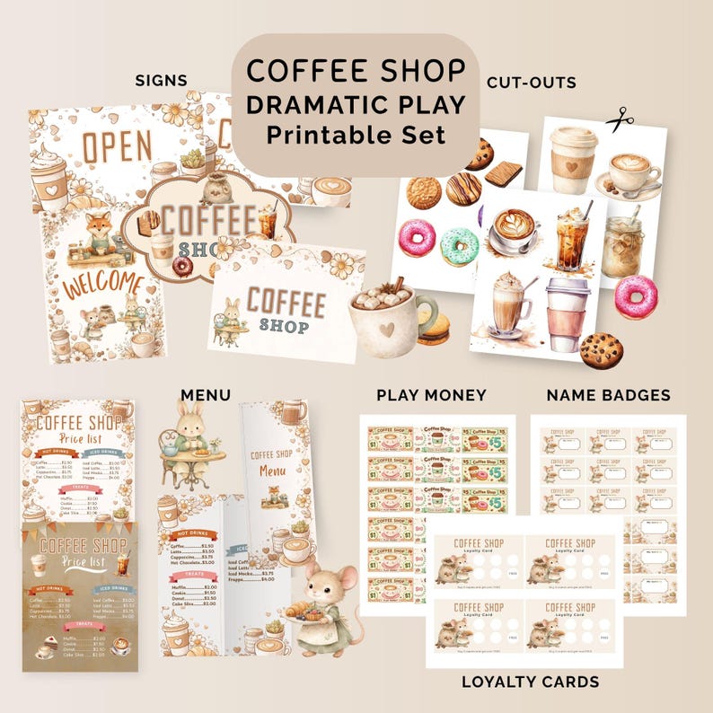 Coffee Shop Printable Dramatic Play for Kids, Schools and Groups ...