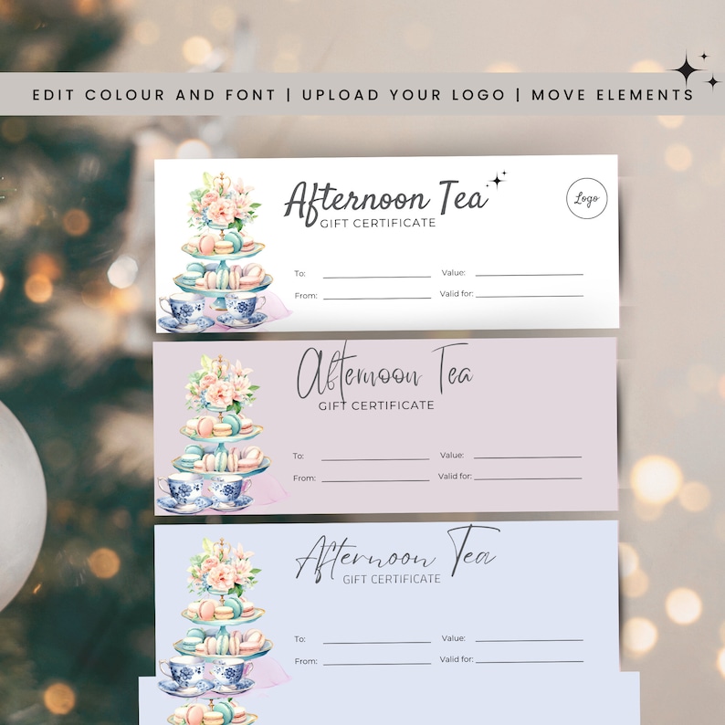 Printable Afternoon Tea Gift Voucher, Editable Gift for Her ...