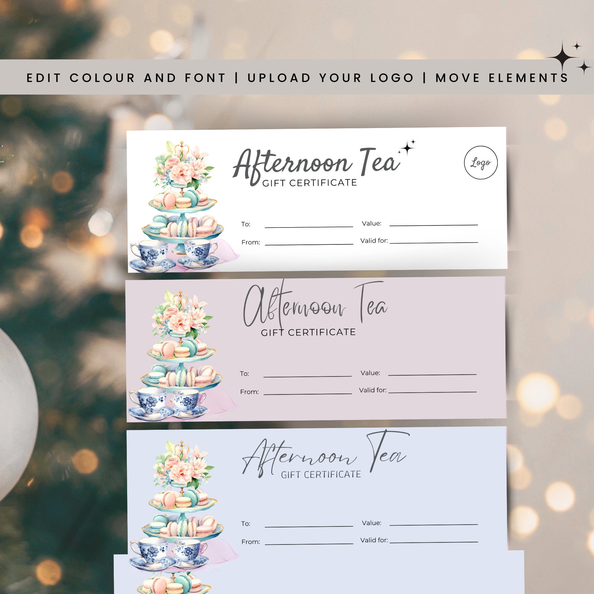 Printable Afternoon Tea Gift Voucher, Editable Gift for Her ...