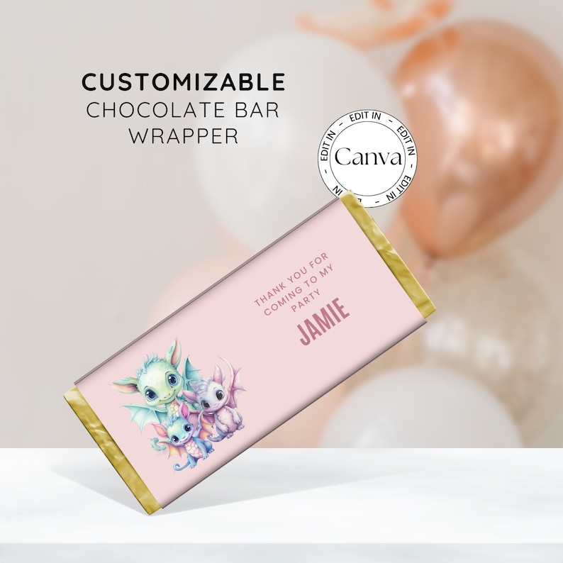 Baby Dragon Editable Chocolate Bar Wrapper Mockup, Customizable Party ...