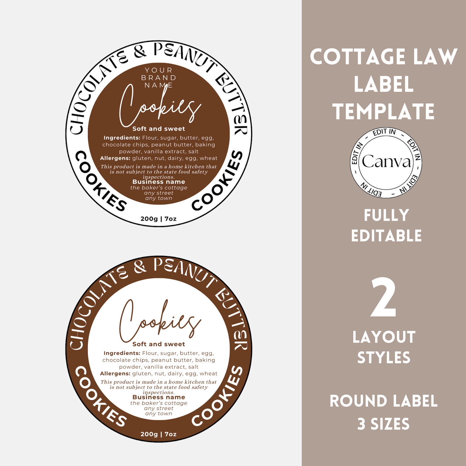 Cottage Law Label Template, Editable Round Label, Customizable Sticker ...