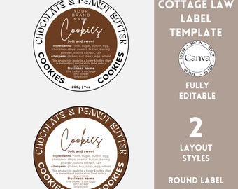Cottage Law Food Label Template, Editable Round Label, Customizable ...