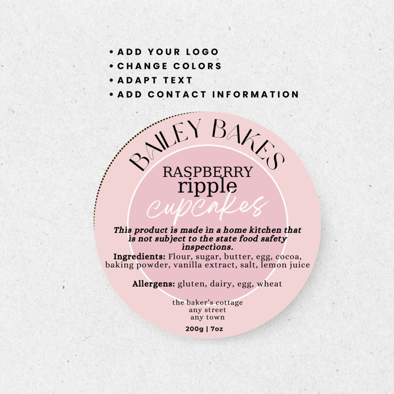 Cottage Law Food Label Template, Editable Round Label, Customizable ...