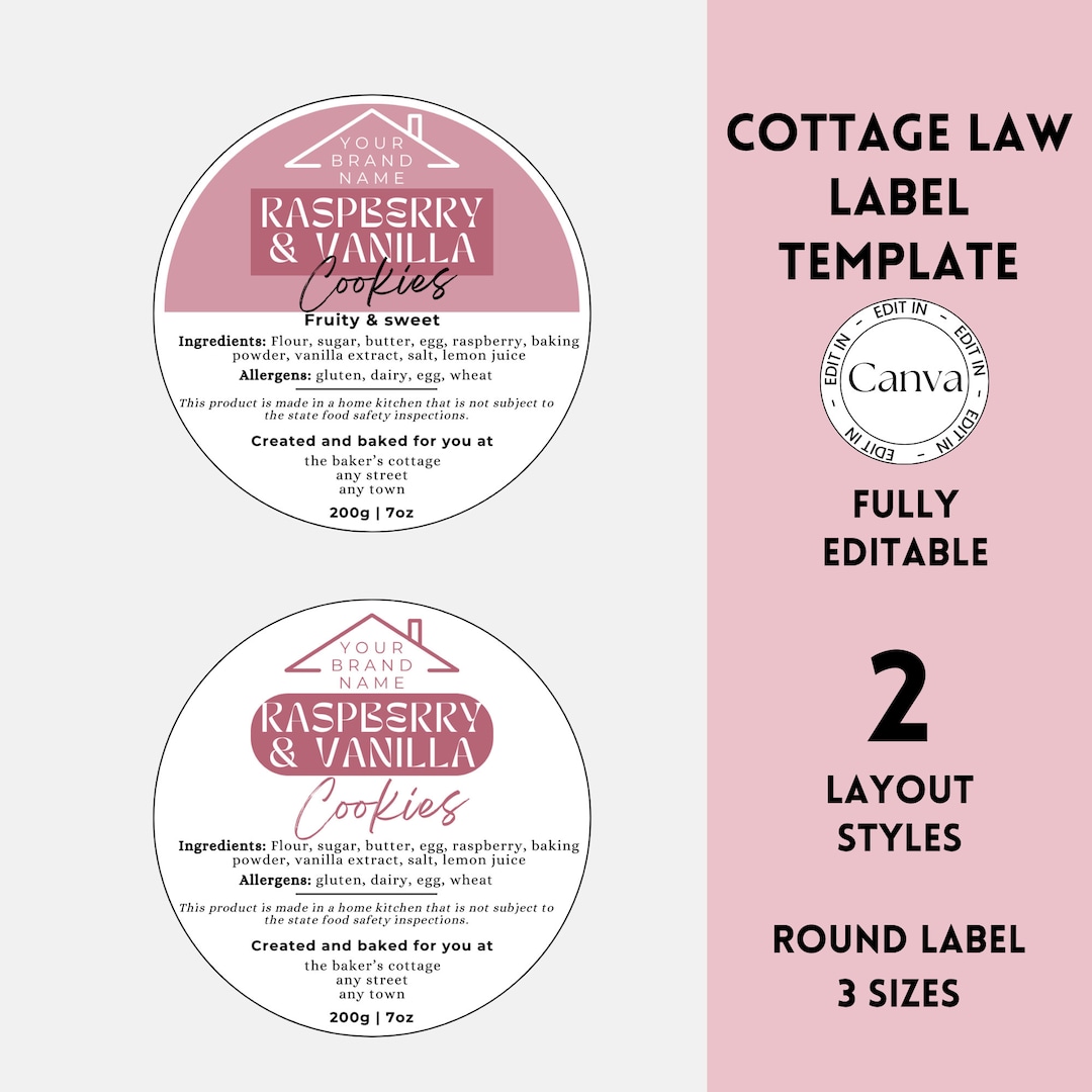 Cottage Law Label Template, Editable Round Label, Customizable Sticker ...