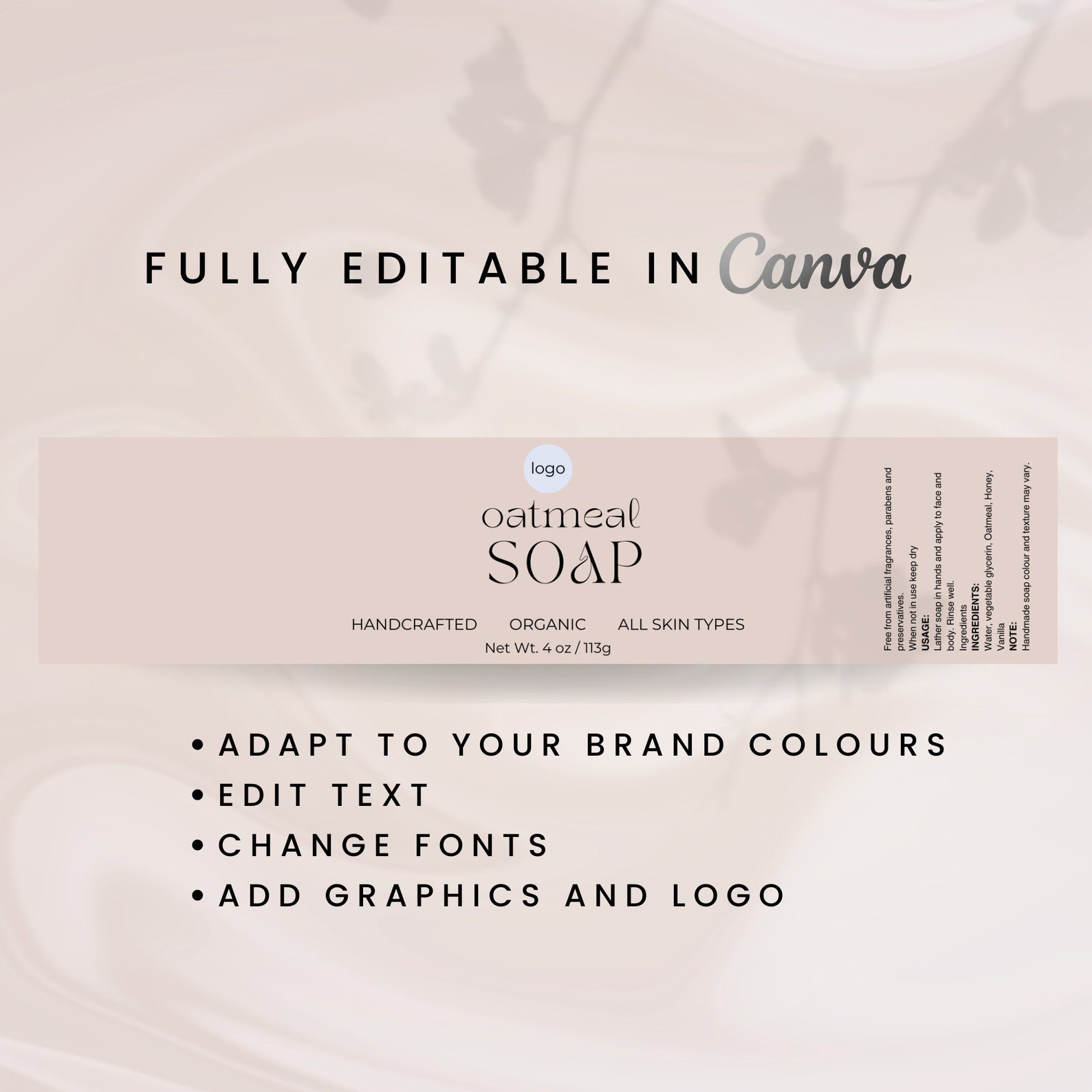 Editable Soap Label Template, Handcrafted Soap Product Label, Artisan ...