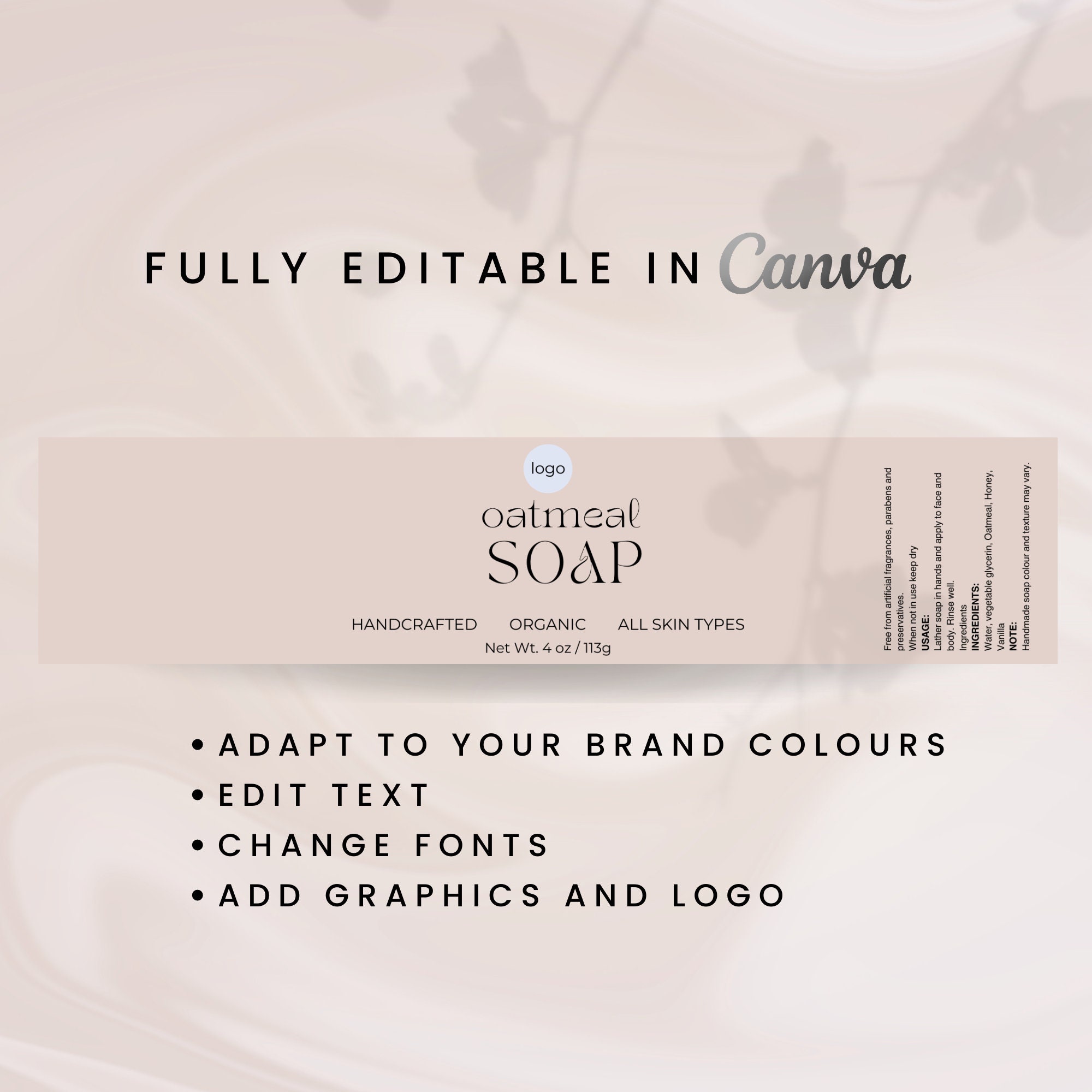 Editable Soap Label Template, Handcrafted Soap Product Label, Artisan ...