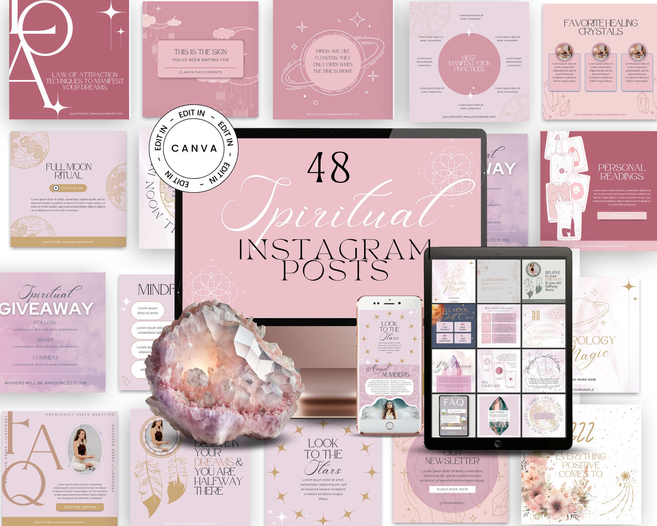 Instagram Posts Templates Spiritual, Spiritual Social Media Editable ...