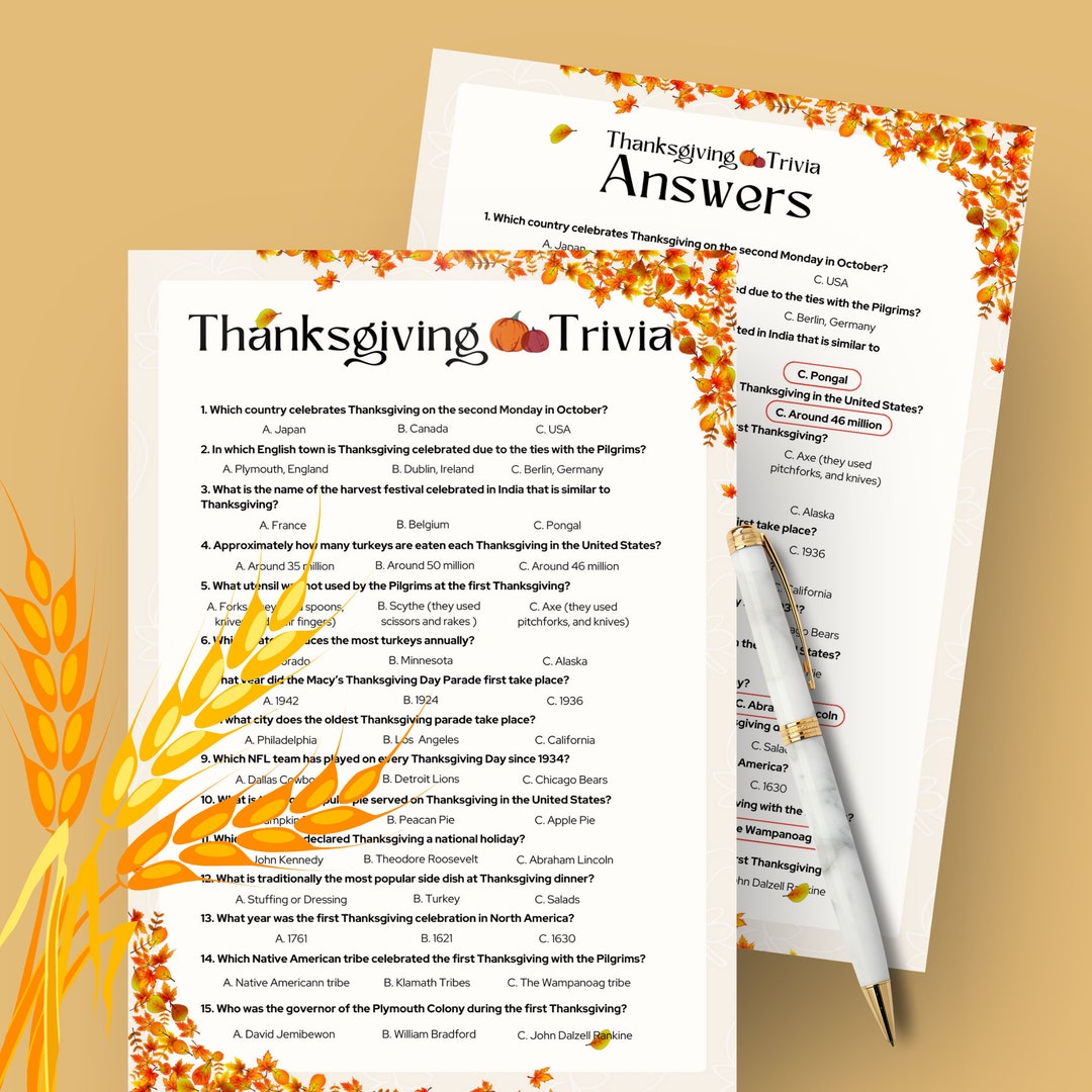 Thanksgiving Quiz Printable, Thanksgiving Trivia Game, Fun Family Game ...