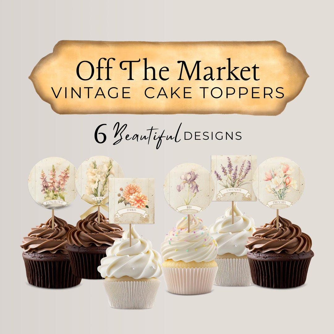 Fresh off the Market Vintage Flower Cake Toppers, Floral She's off the ...