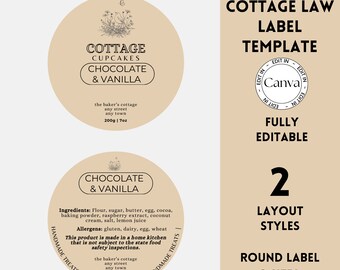 Cottage Law Food Label Template, Editable Round Label, Customizable ...
