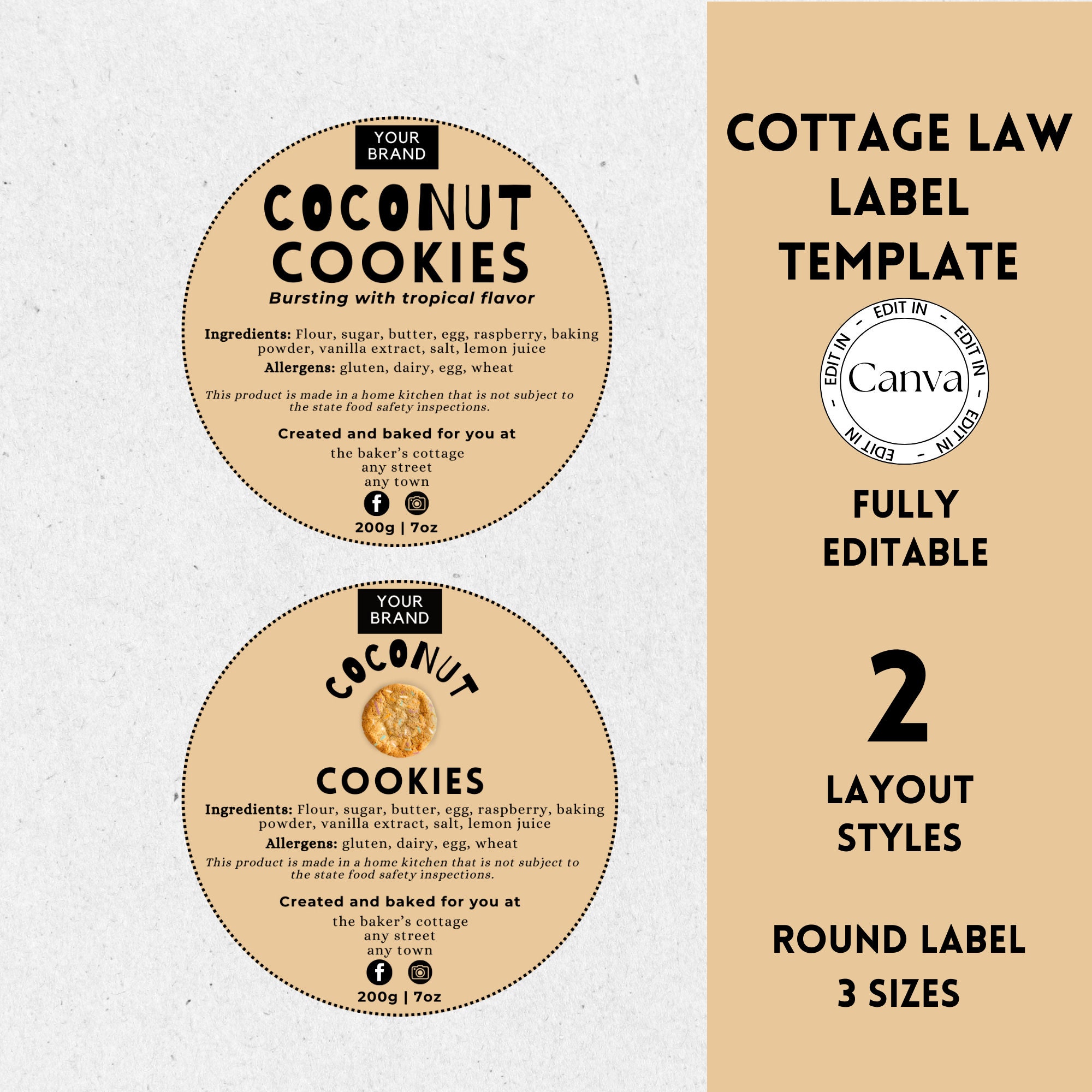 Cottage Law Label Template, Editable Round Label, Customizable Sticker ...