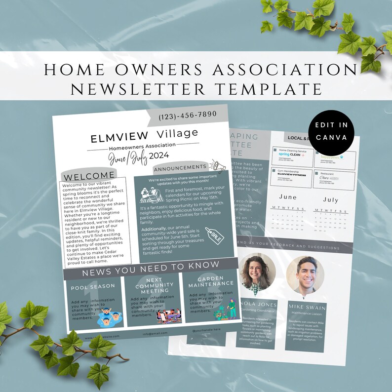 Homeowners Association Newsletter, HOA Flyer, Editable Monthly Home ...