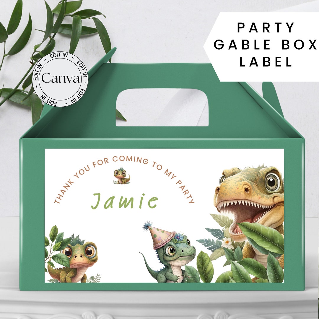 Dinosaur Party Gable Box Label Printable, EDITABLE Dinosaur Birthday ...