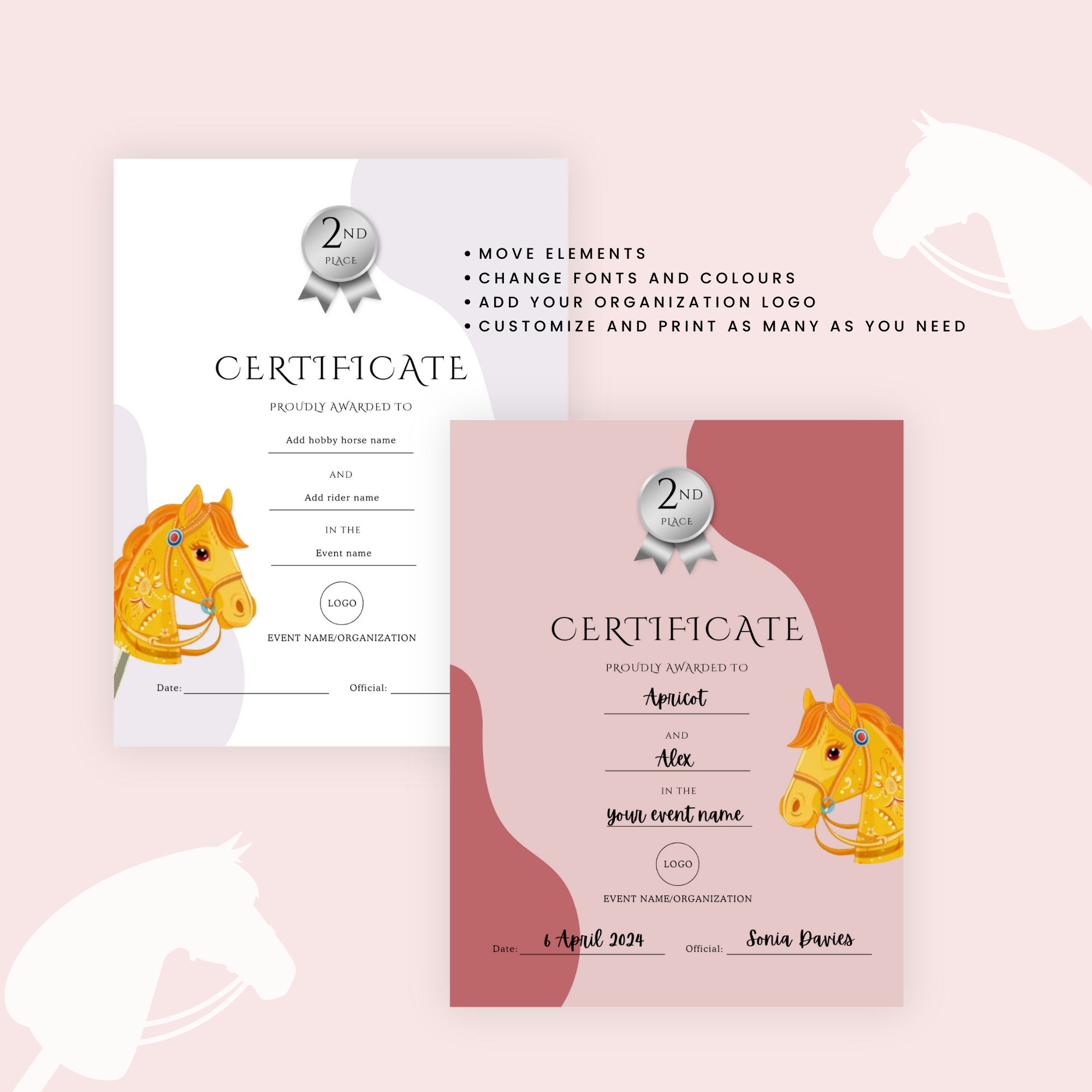 Hobby Horse Competition Certificate Template, Editable Certificates for ...