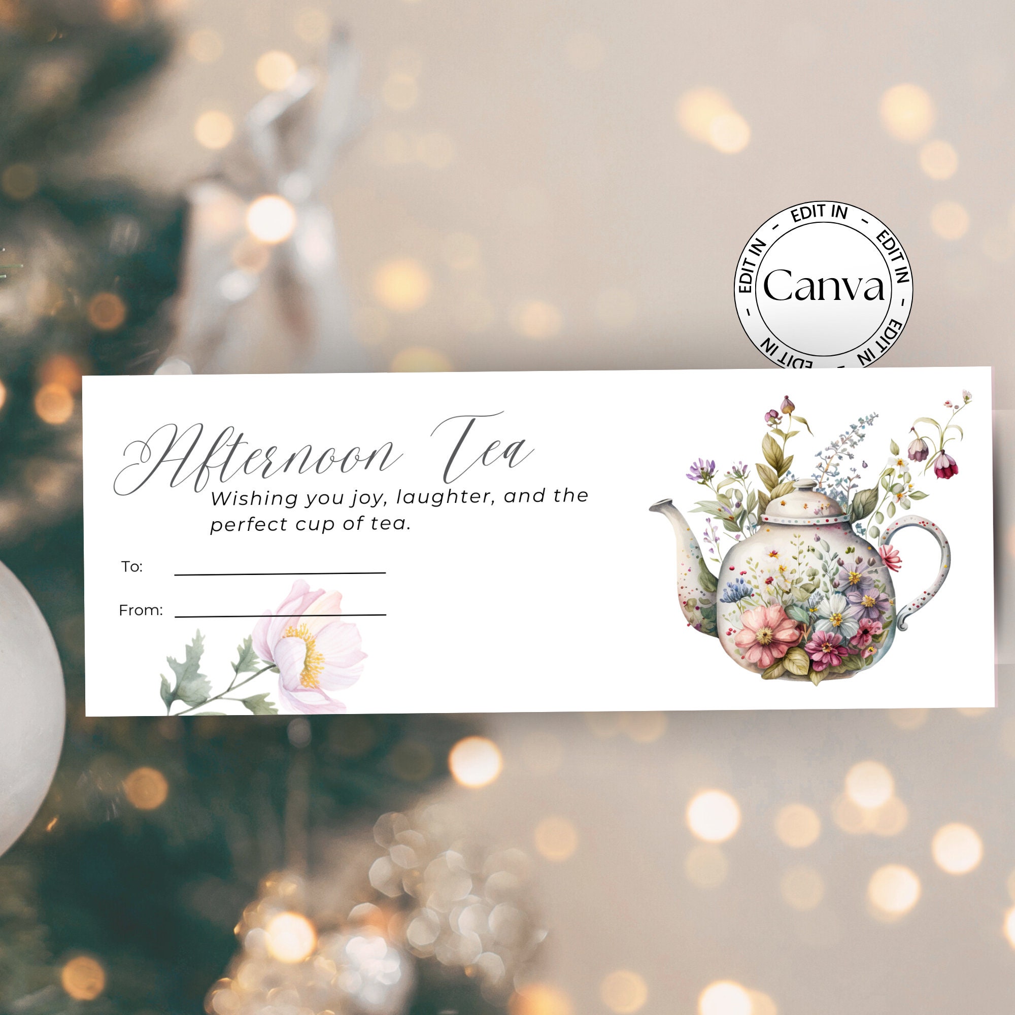 Printable Afternoon Tea Gift Voucher, Editable Gift for Her ...