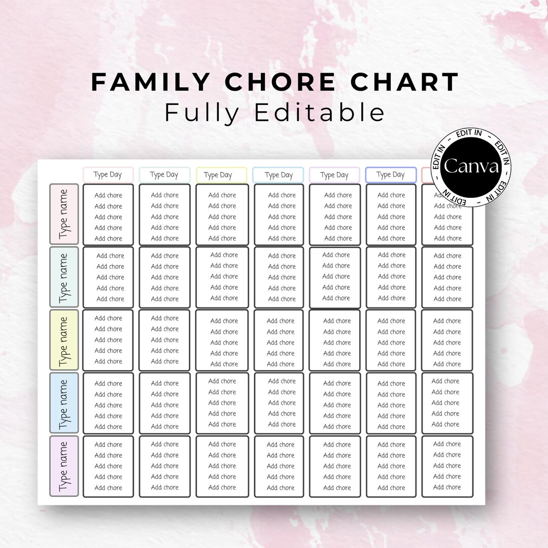 Editable Family Chore Chart, Weekly Kids Chore List, Responsibility ...