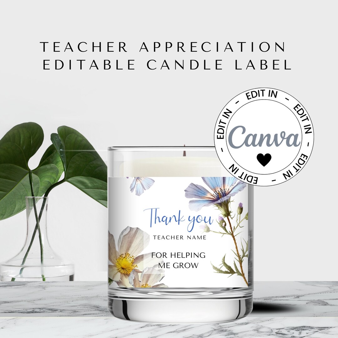 Teacher Appreciation Editable Candle Label, Personalise Candle Sticker ...