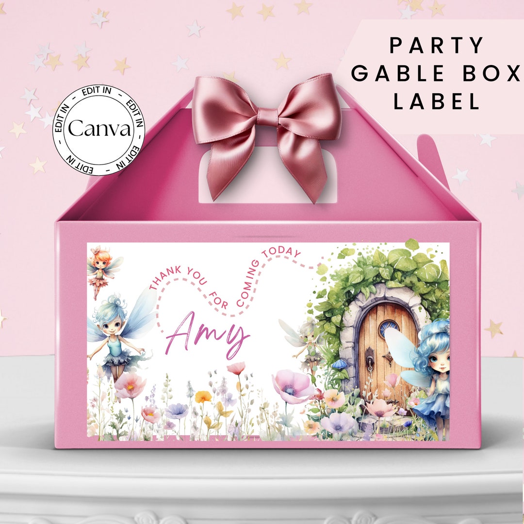 Fairy Party Gable Box Label Printable, EDITABLE Fairy Birthday Party ...