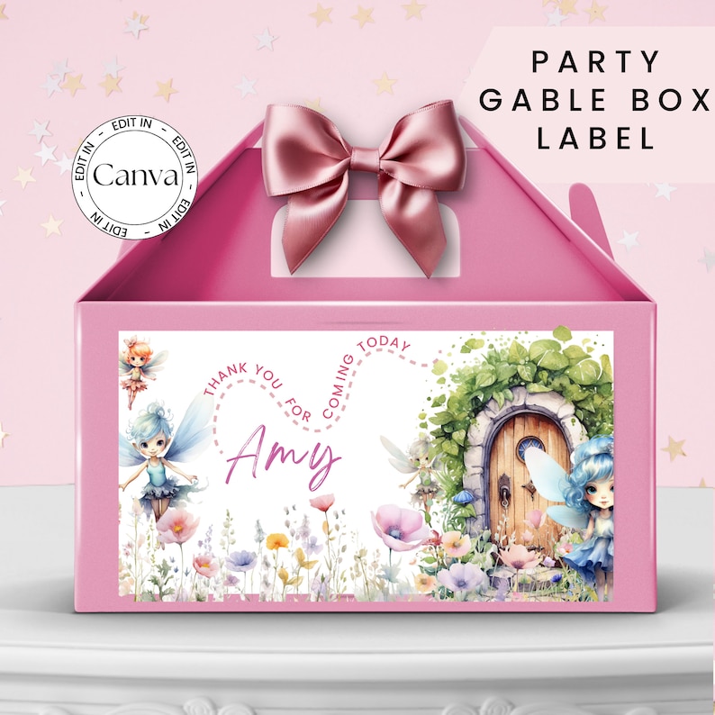 Fairy Party Gable Box Label Printable, EDITABLE Fairy Birthday Party ...