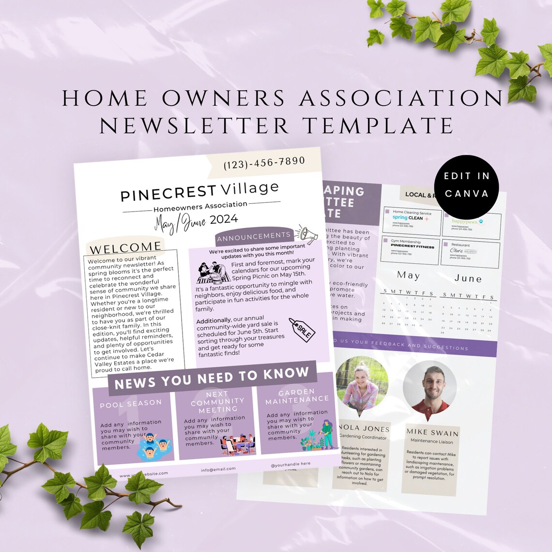 Homeowners Association Newsletter, HOA Flyer, Editable Monthly Home ...