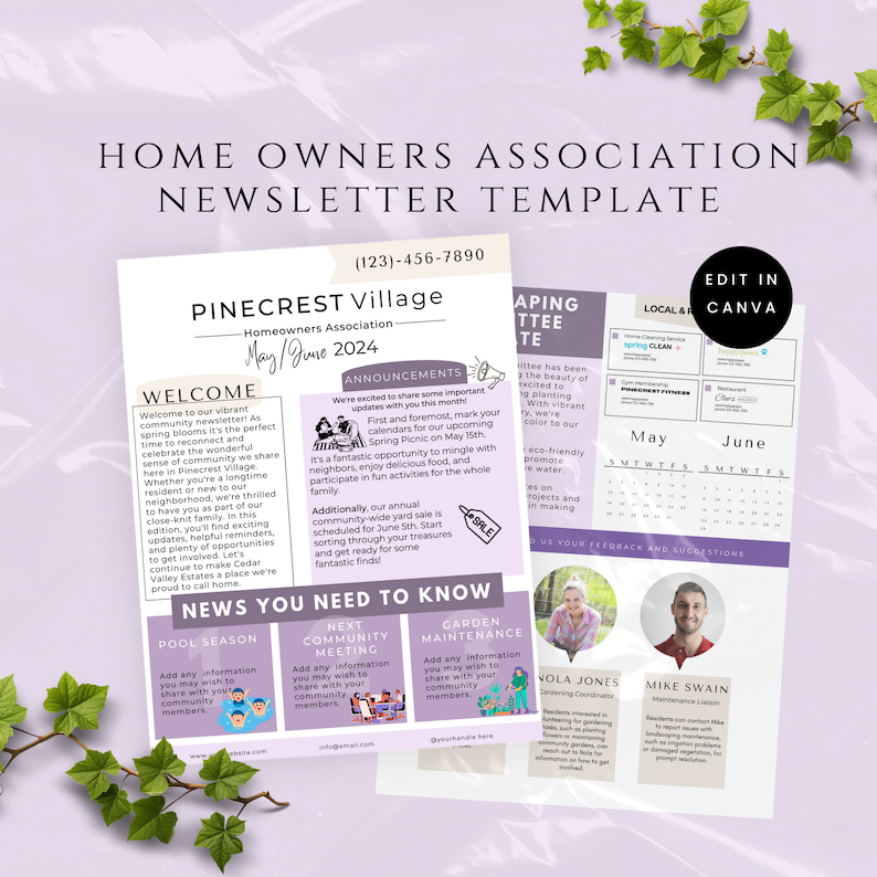 Homeowners Association Newsletter, HOA Flyer, Editable Monthly Home ...