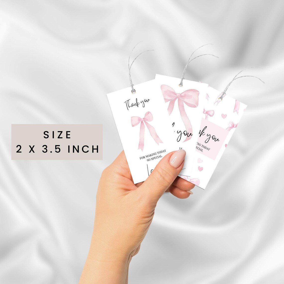 Customizable Pink Bow Coquette Gift Tags, Pink Bow Bridal Shower Gift ...