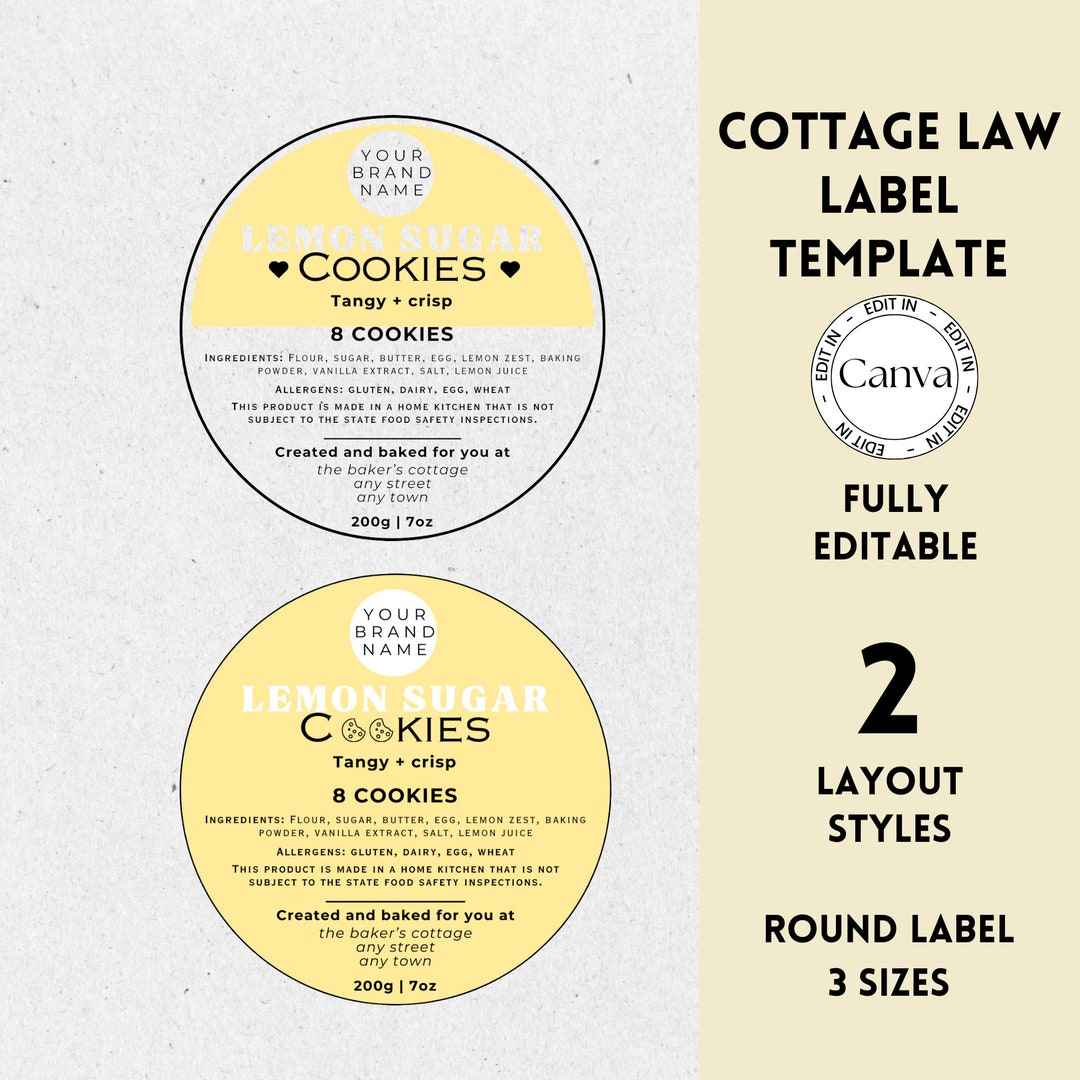 Cottage Law Label Template, Editable Round Label, Customizable Sticker ...