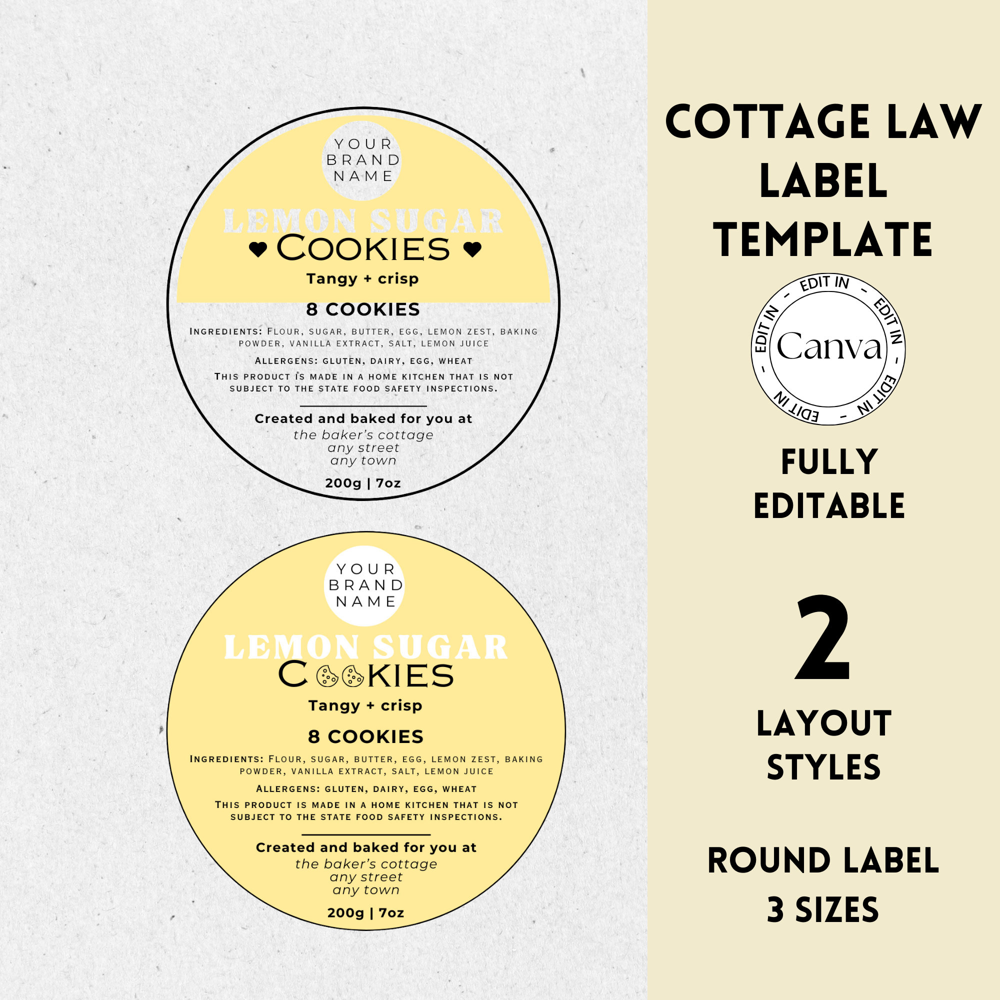 Cottage Law Label Template, Editable Round Label, Customizable Sticker ...