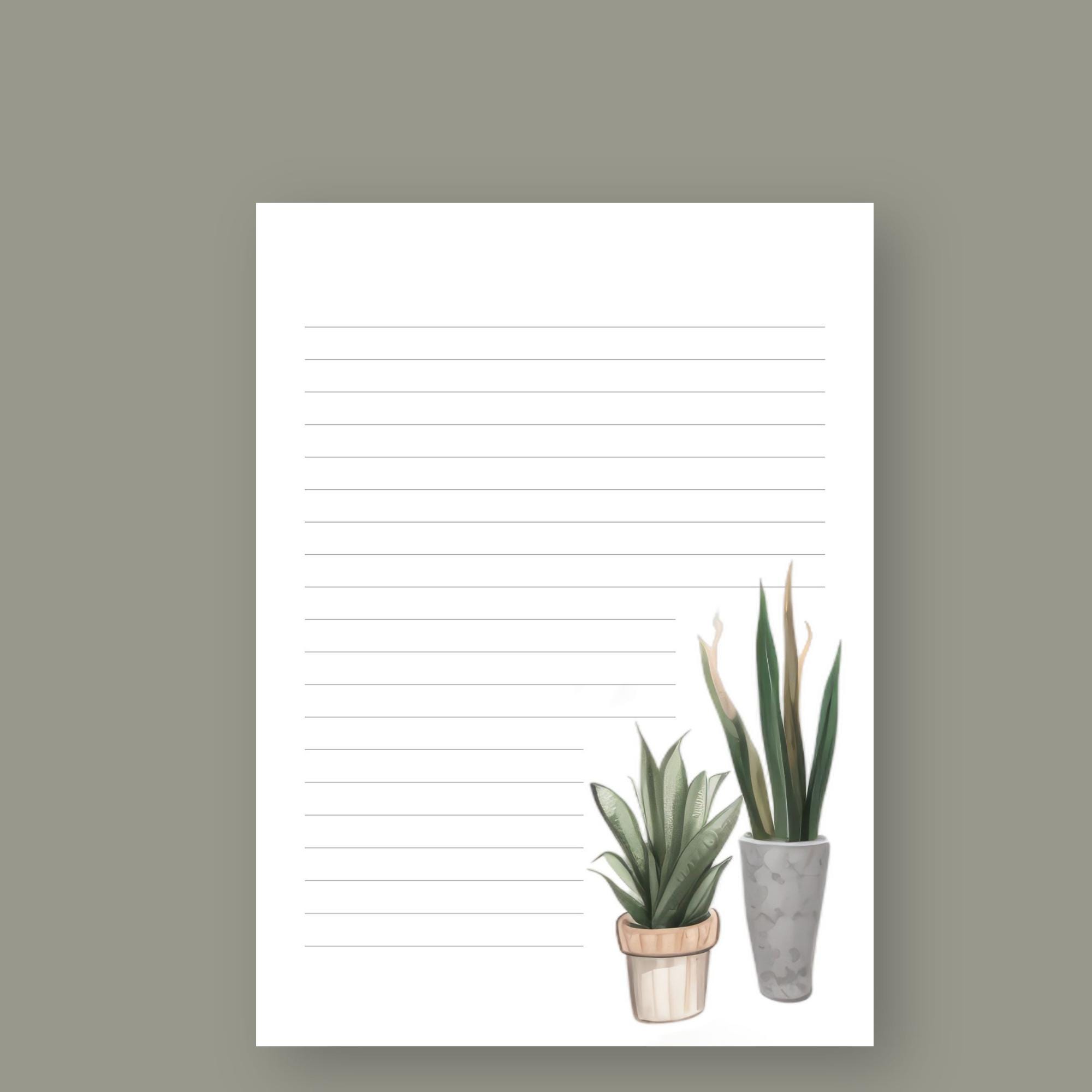Printable Writing Paper, Digital Notepaper, Minimalist Greenery ...