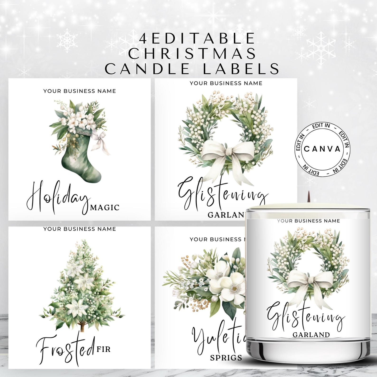 Christmas Candle Label Template Canva, Holiday Editable Candle Label ...