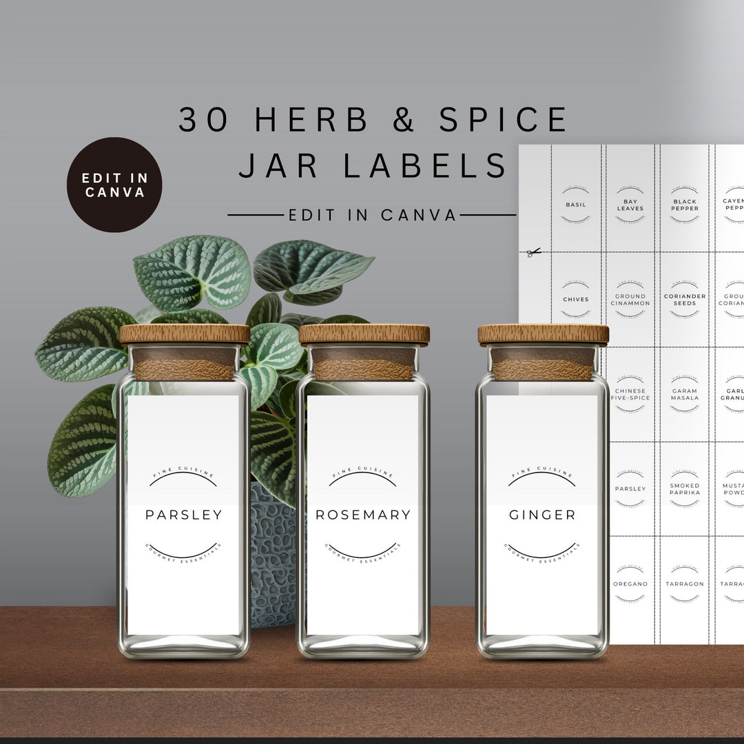Editable Spice Jar Labels Template, Printable Herb and Spice Stickers ...