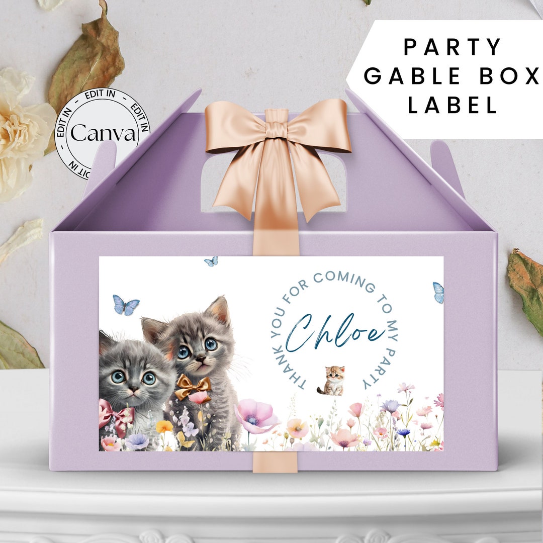 Kittens Party Gable Box Label Printable, EDITABLE Kitten Party Favor ...