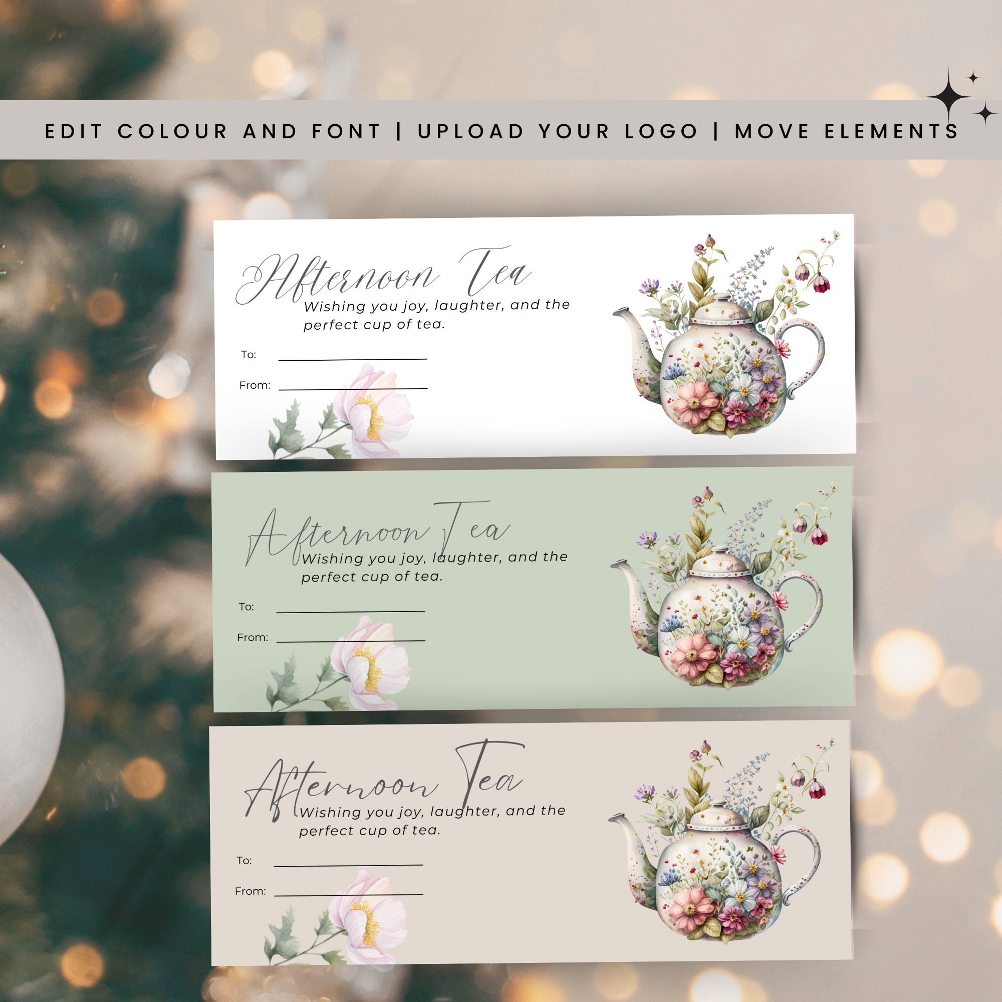 Printable Afternoon Tea Gift Voucher, Editable Gift for Her ...