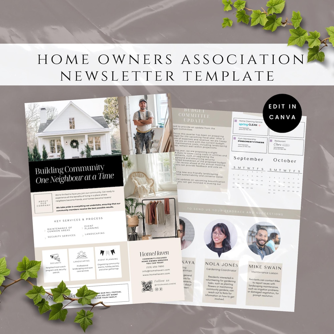 Three Homeowners Association Newsletters, Double-sided, HOA Flyer ...