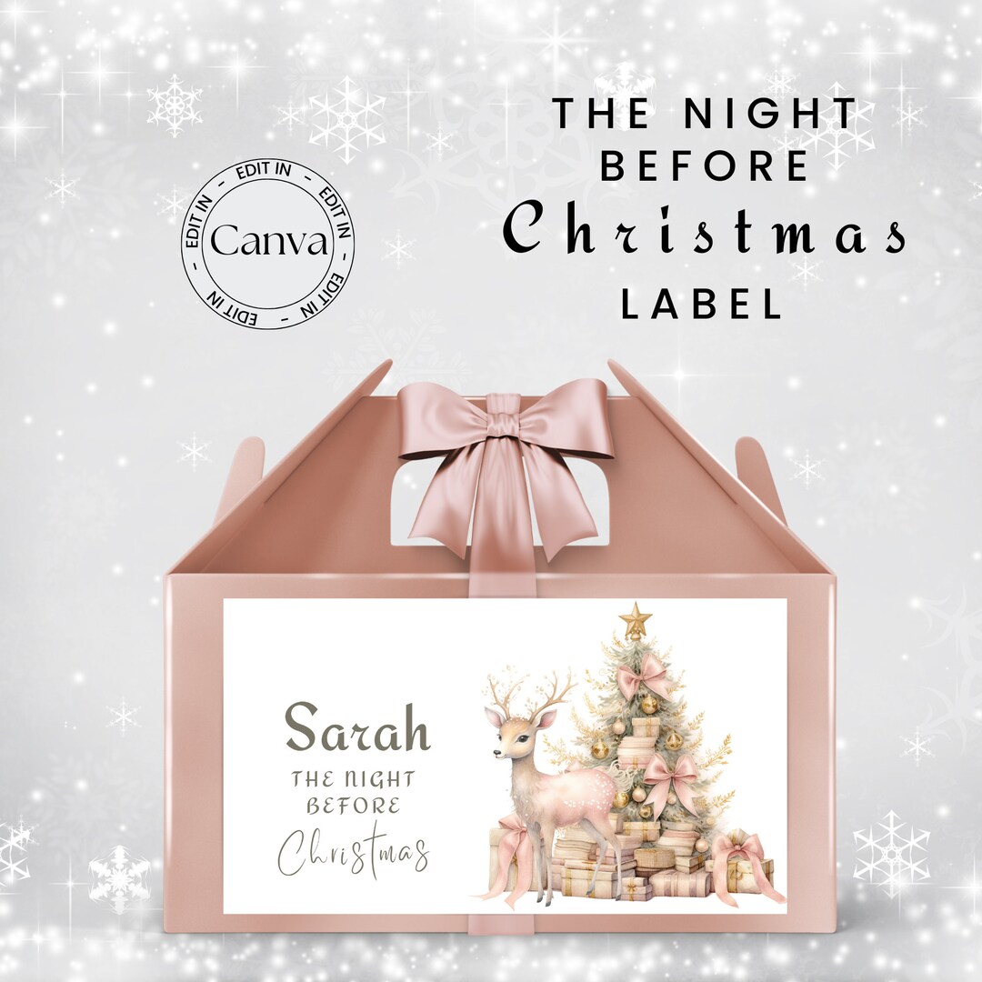 Christmas Eve Label, Editable Rose Gold Toned Christmas Gift Box Label ...