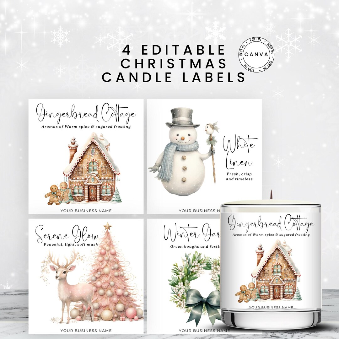 Christmas Candle Label Template Canva, Holiday Editable Candle Label ...