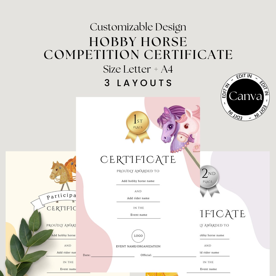 Hobby Horse Competition Certificate Template, Editable Certificates for ...
