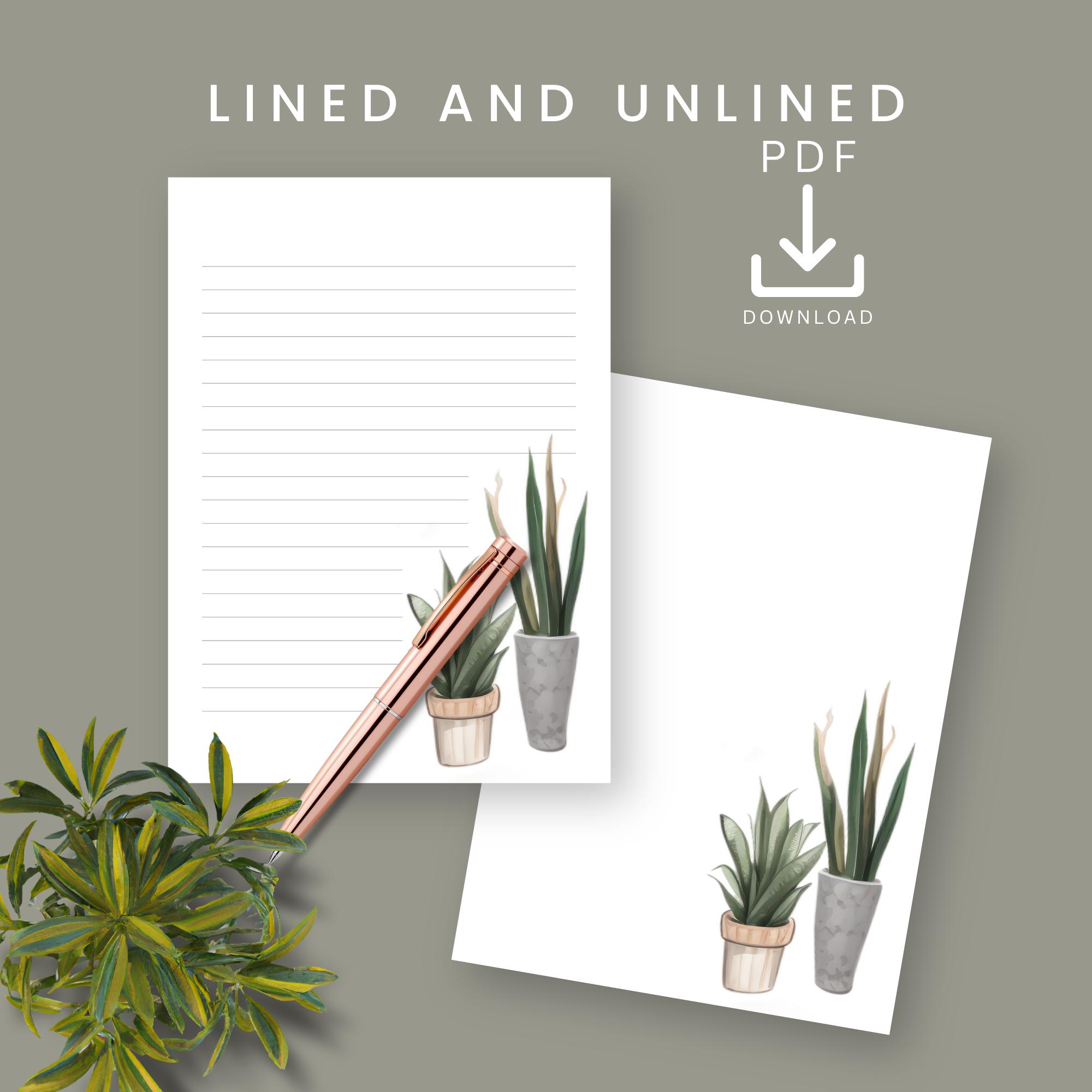 Printable Writing Paper, Digital Notepaper, Minimalist Greenery ...