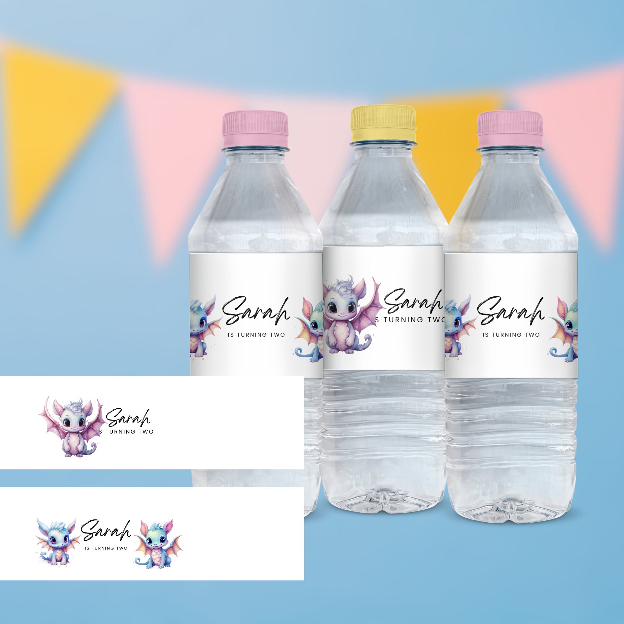 Baby Dragon Editable Water Bottle Label Wrapper Mockup, Customizable ...
